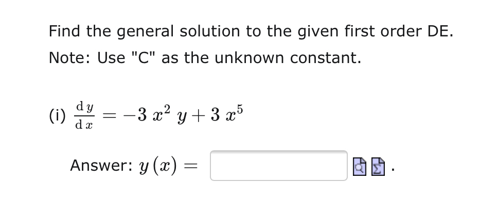 Solved Find the general solution to the given first order | Chegg.com
