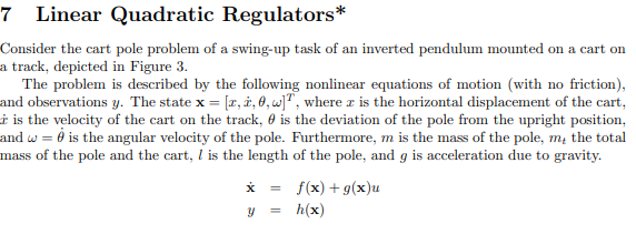 Solved Linear Quadratic Regulators* Consider the cart pole | Chegg.com