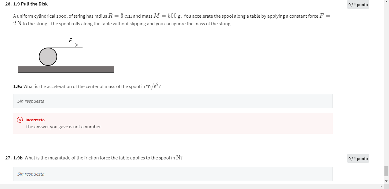 Solved A uniform cylindrical spool of string has radius R=3 | Chegg.com