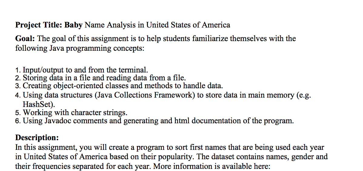 Project Title: Baby Name Analysis in United States of | Chegg.com