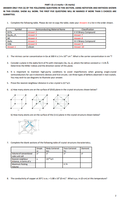 Solved PART I ( (5×5 marks =25 marks) ANSWER ONLY FIVE (5) | Chegg.com
