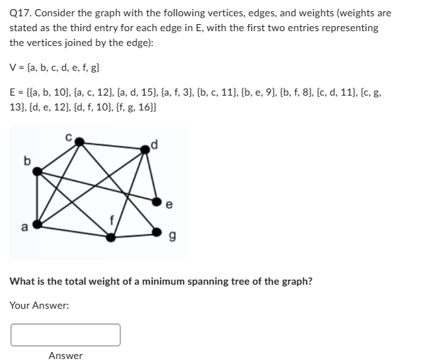Solved Q17. ﻿Consider the graph with the following vertices, | Chegg.com