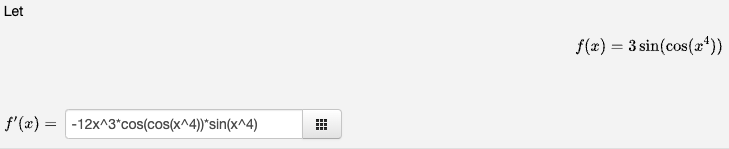 Solved f′(x)=f(x)=3sin(cos(x4)) | Chegg.com