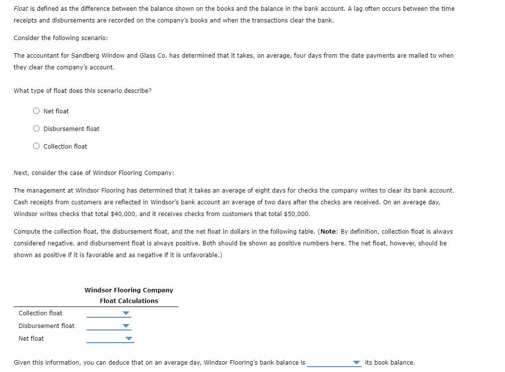 Solved Float is defined as the difference between the | Chegg.com