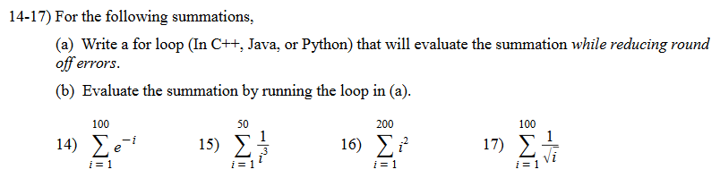 Solved 4-17) For the following summations, (a) Write a for | Chegg.com