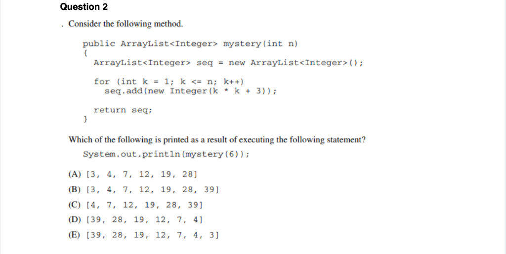 Question 1 Consider The Following Method Public 