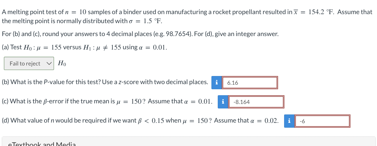 Solved A melting point test of n=10 samples of a binder used | Chegg.com