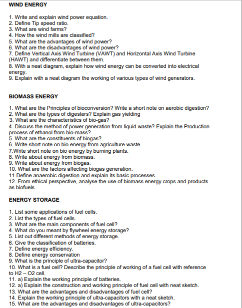 Solved WIND ENERGY 1. Write and explain wind power equation. | Chegg.com