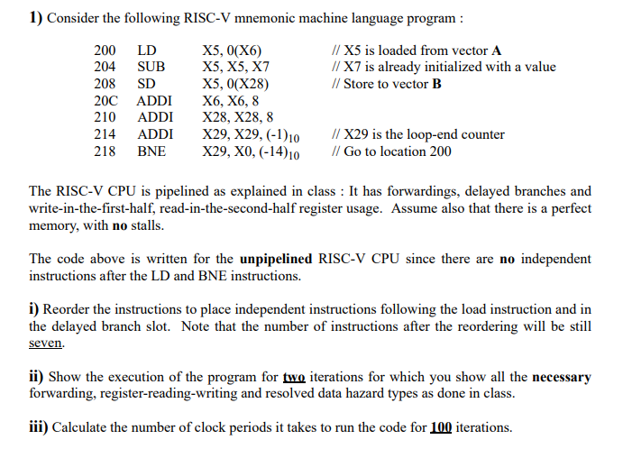 1) Consider the following RISC-V mnemonic machine | Chegg.com