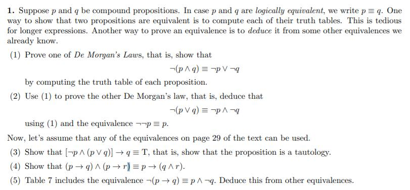 Solved 1. Suppose p and q be compound propositions. In case | Chegg.com