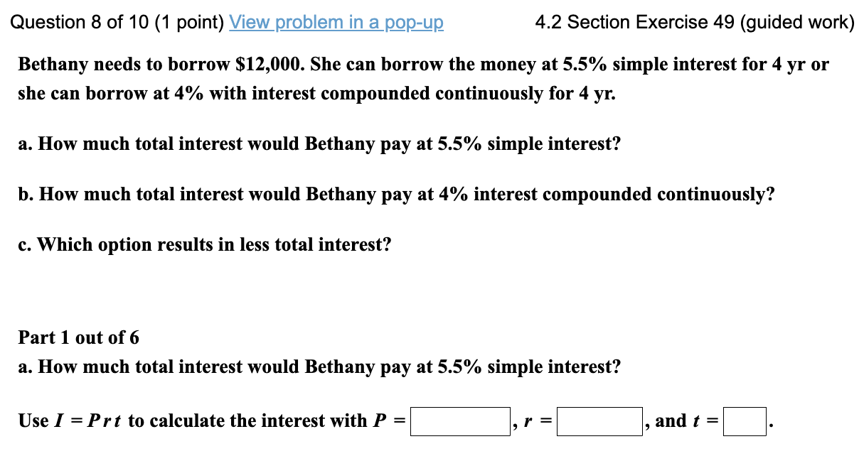 Solved Question 8 of 10 (1 point) View problem in a pop-up | Chegg.com