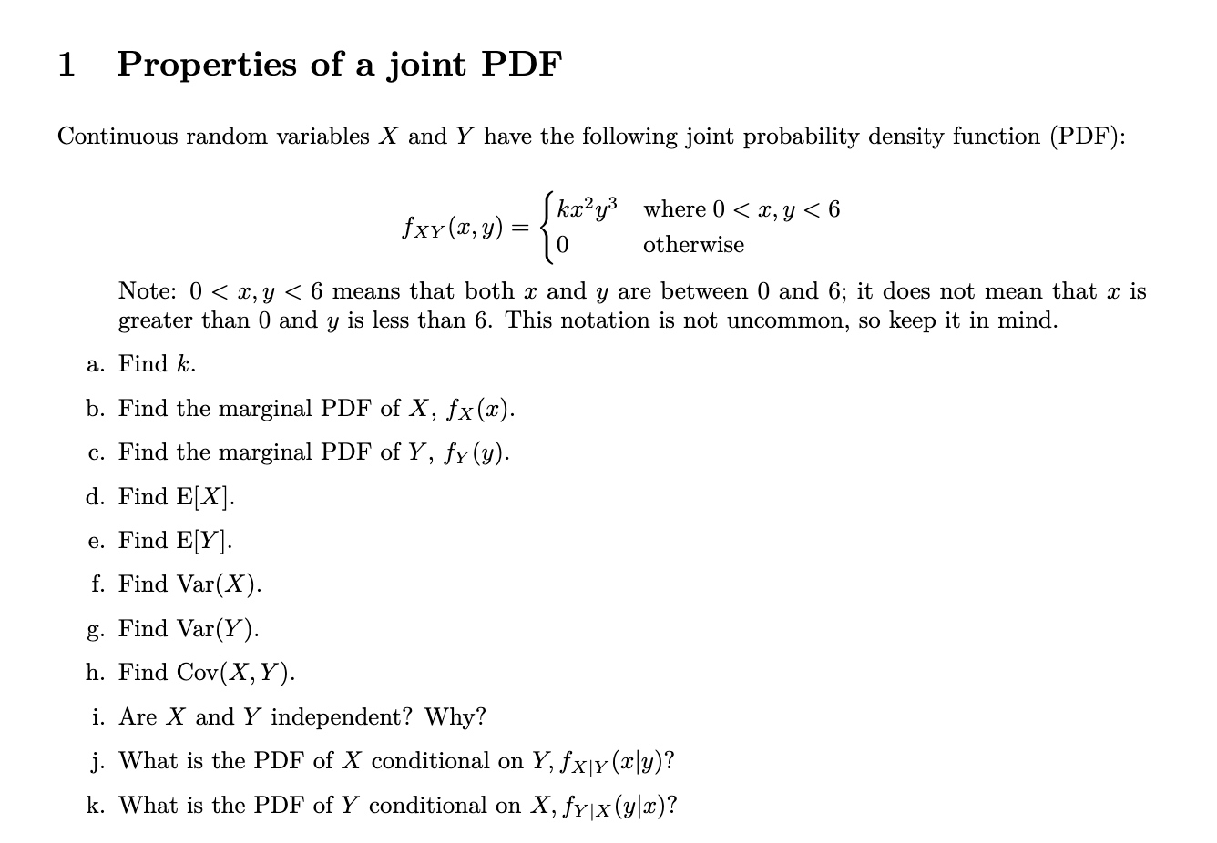 Solved 1 Properties of a joint PDF Continuous random | Chegg.com
