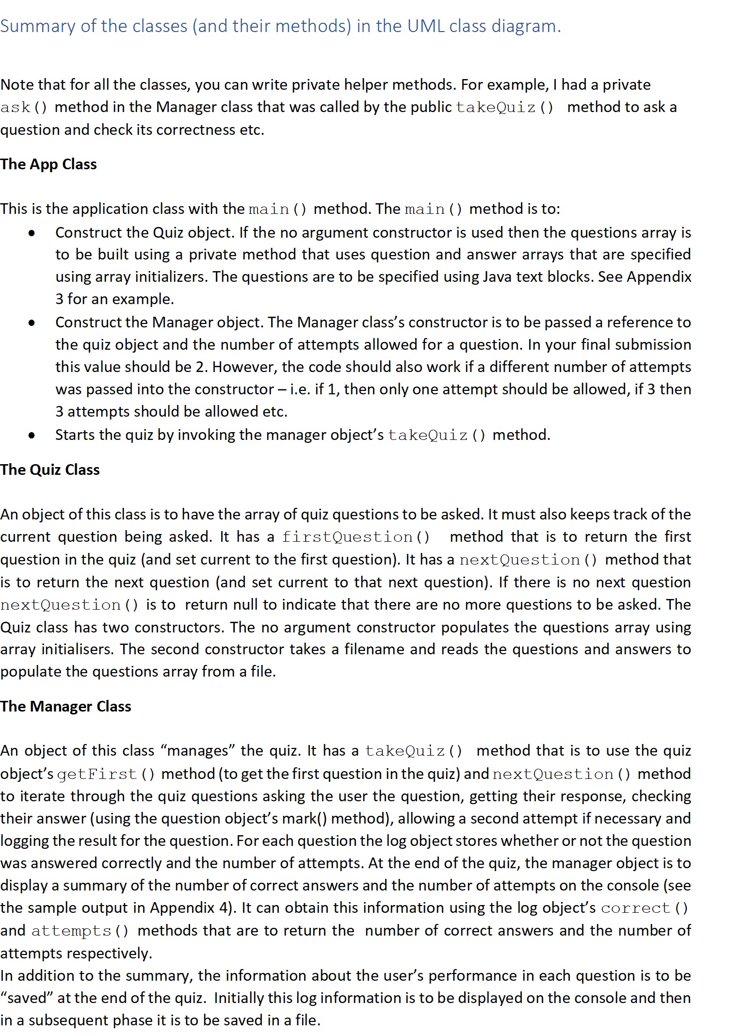 Solved Summary of the classes (and their methods) in the UML | Chegg.com