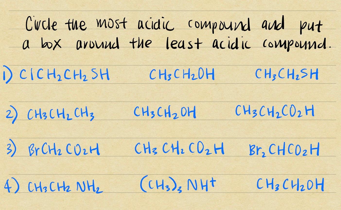 Solved Civcle the most acidic compound and put a box around | Chegg.com