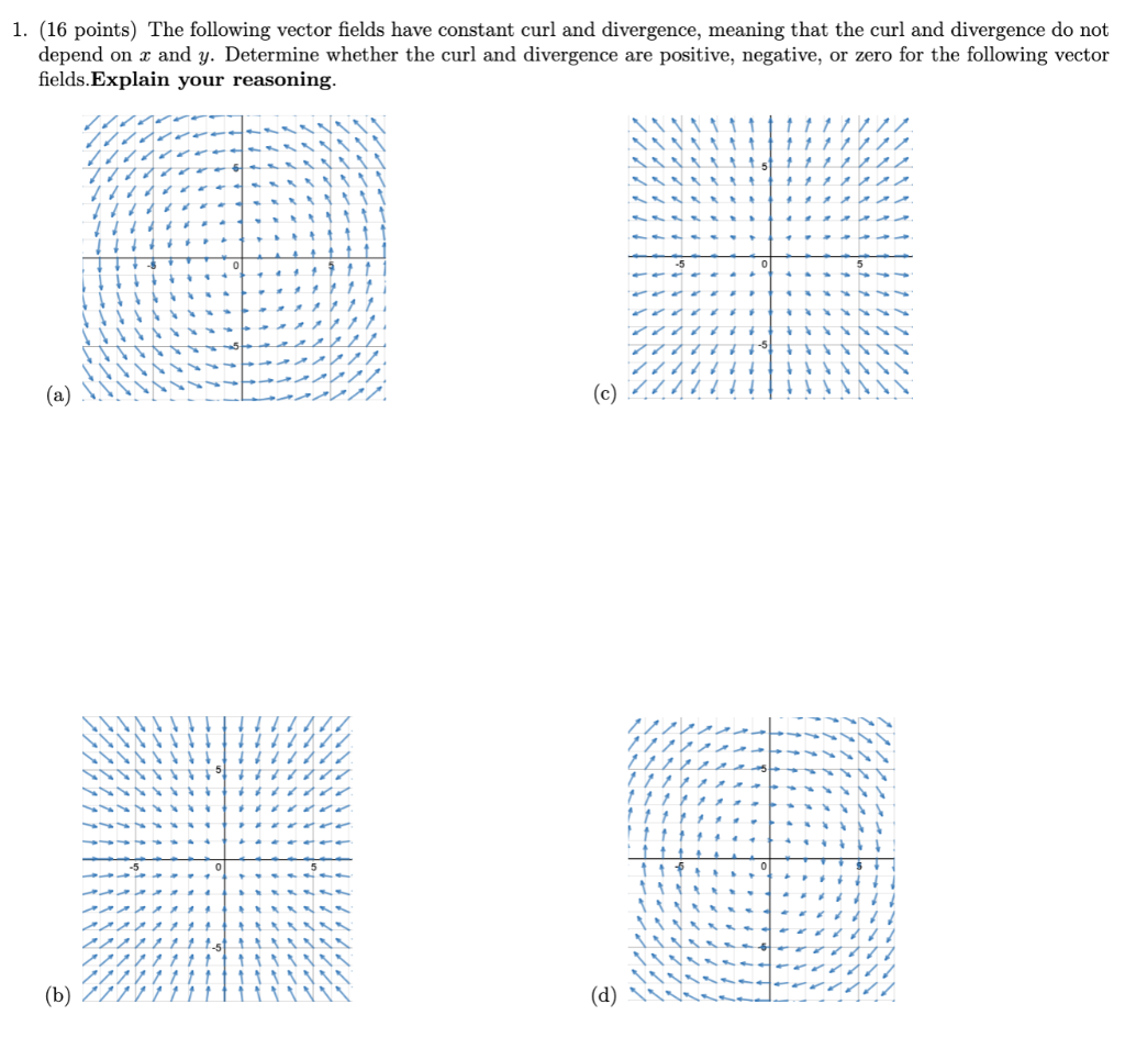 Solved 1. (16 points) The following vector fields have | Chegg.com