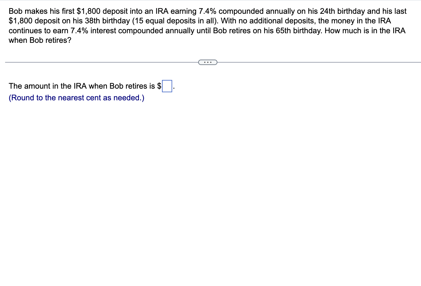 Solved Bob makes his first $1,800 deposit into an IRA | Chegg.com
