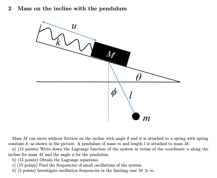 Solved 2 Mass on the incline with the pendulum и wM m Mass M | Chegg.com