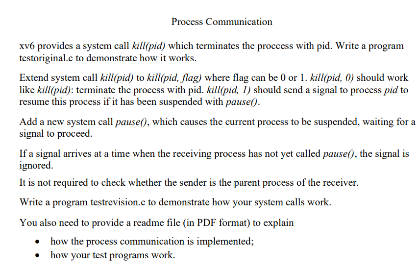 Solved Process Communication xv6 provides a system call | Chegg.com
