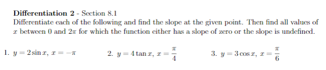 Solved Differentiation 2 - Section 8.1 Differentiate each of | Chegg.com