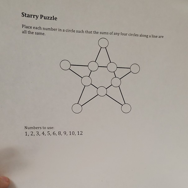 Solved Starry Puzzle Place each number in a circle such that | Chegg.com