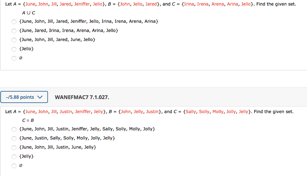 Solved Let A = {June, John, Jill, Jared, Jeniffer, Jello}, B | Chegg.com