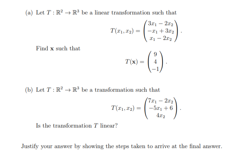 Solved (a) Let T: R2 + R3 be a linear transformation such | Chegg.com