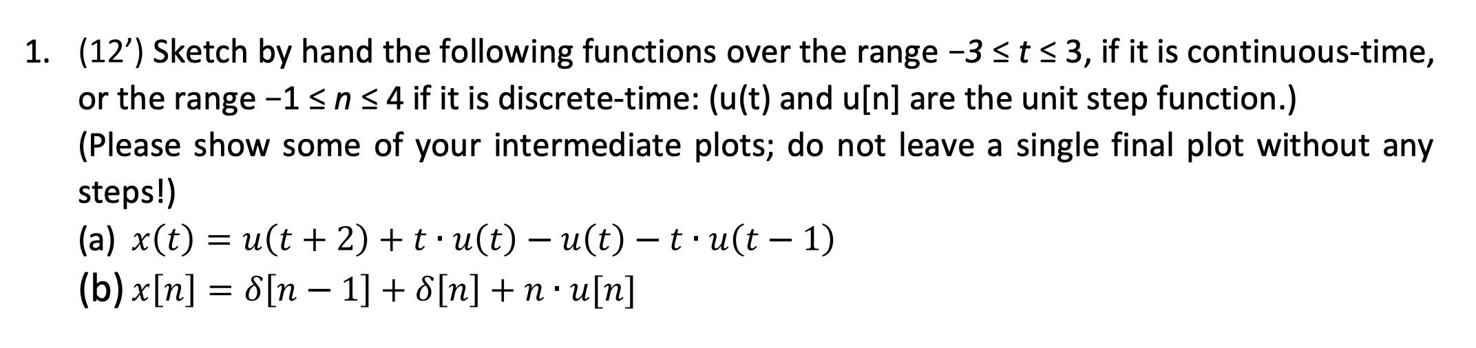 Solved 1. (12') Sketch by hand the following functions over | Chegg.com