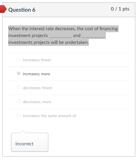 Solved When the interest rate decreases, the cost of | Chegg.com