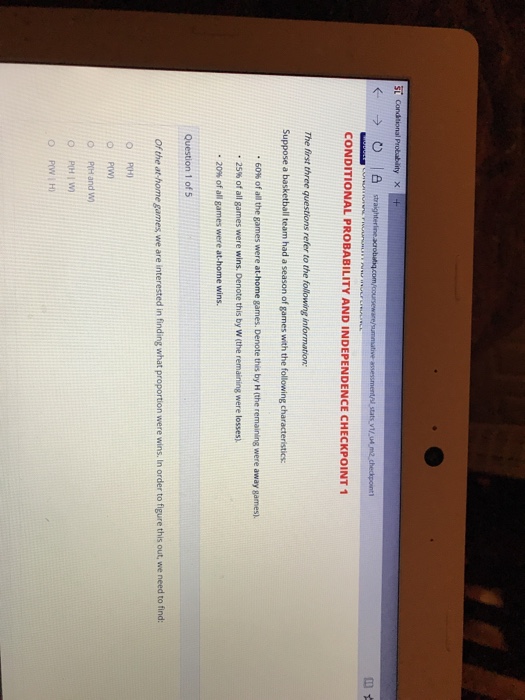 Solved CONDITIONAL PROBABILITY AND INDEPENDENCE CHECKPOINT 1 | Chegg.com