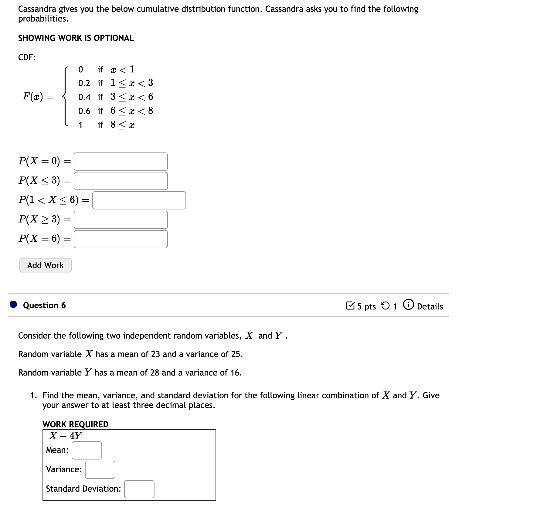 Solved Cassandra gives you the below cumulative distribution | Chegg.com