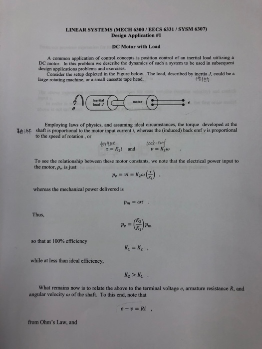 Solved MECH 6300/EECS 6331/SYSM 6307 Linear Systems Design | Chegg.com