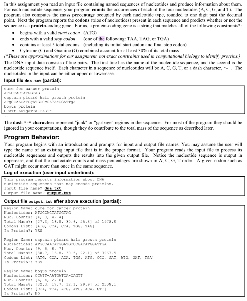 Solved In this assignment you read an input file | Chegg.com