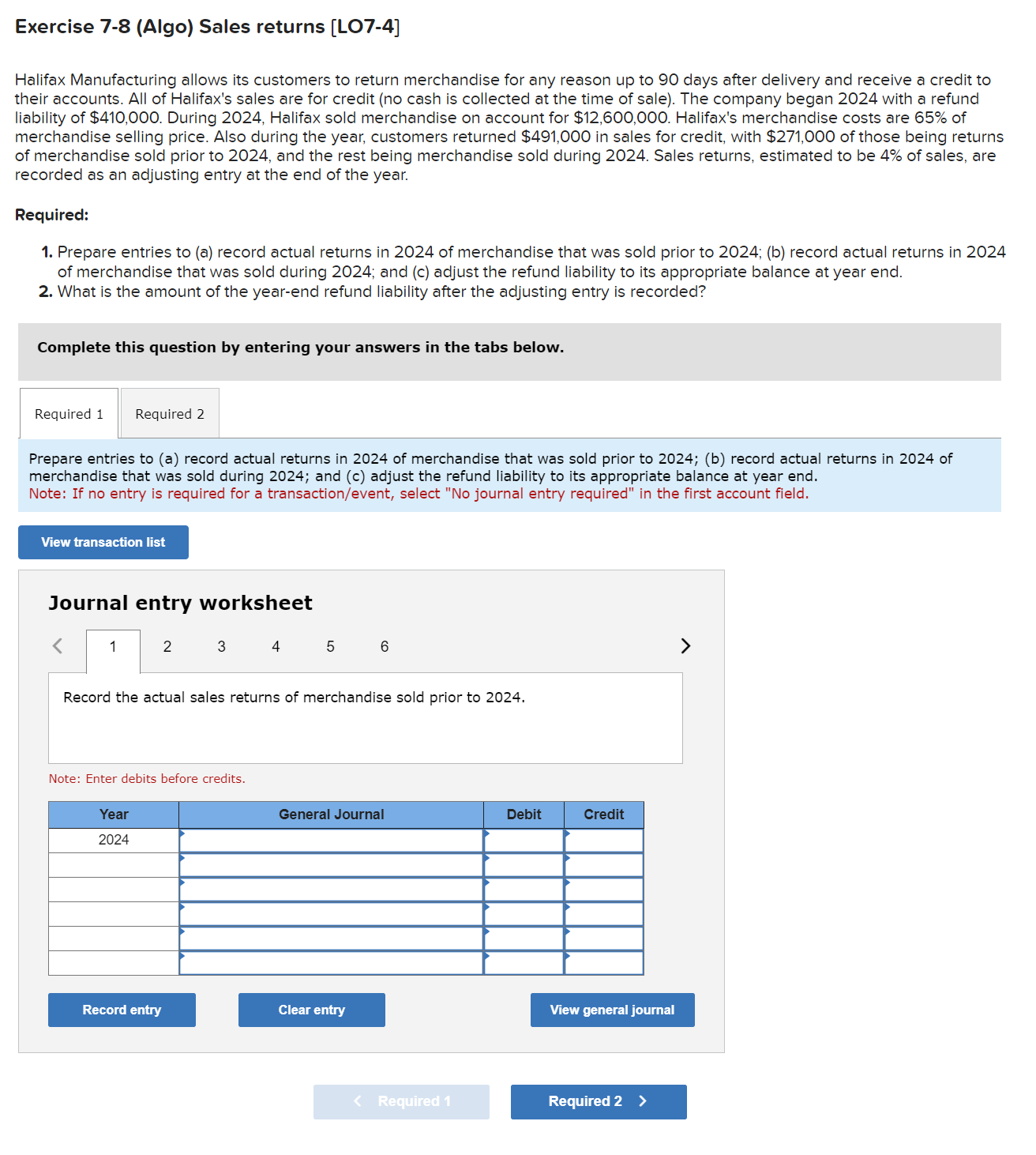 Solved Exercise 7-8 (Algo) Sales returns [LO7-4] Halifax | Chegg.com