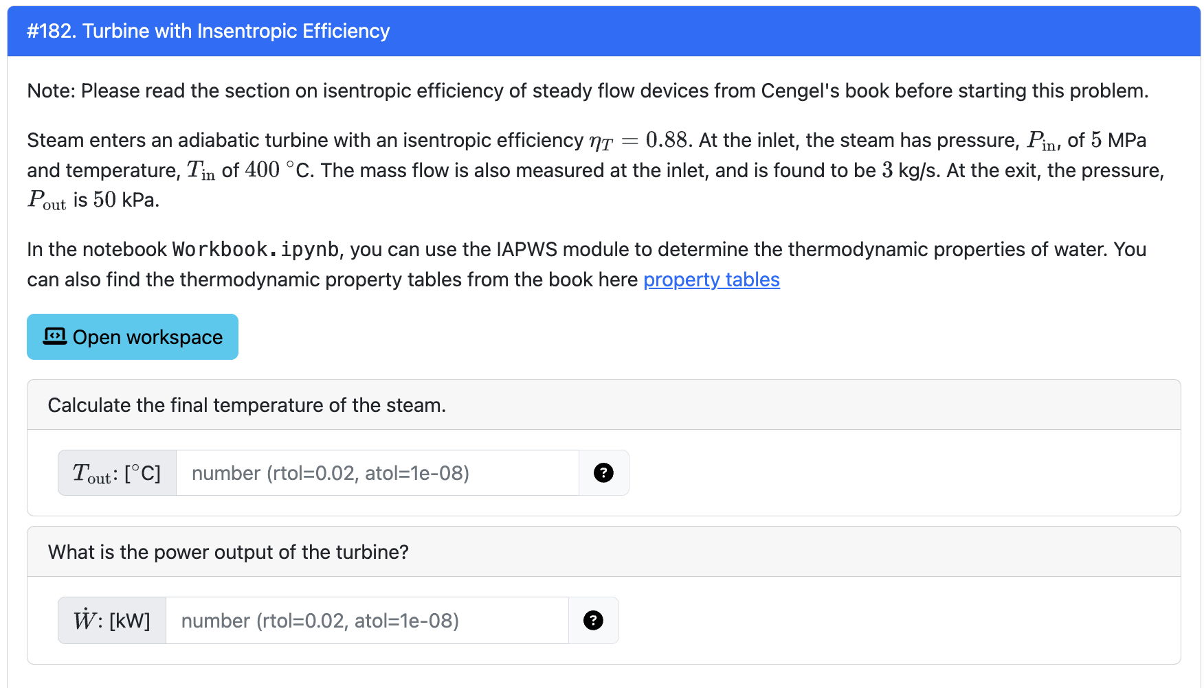 Solved #182. ﻿Turbine with Insentropic EfficiencyNote: | Chegg.com