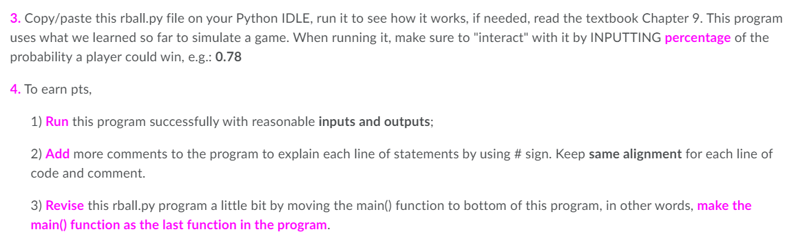 Solved # rball.py # Simulation of a racquetball | Chegg.com