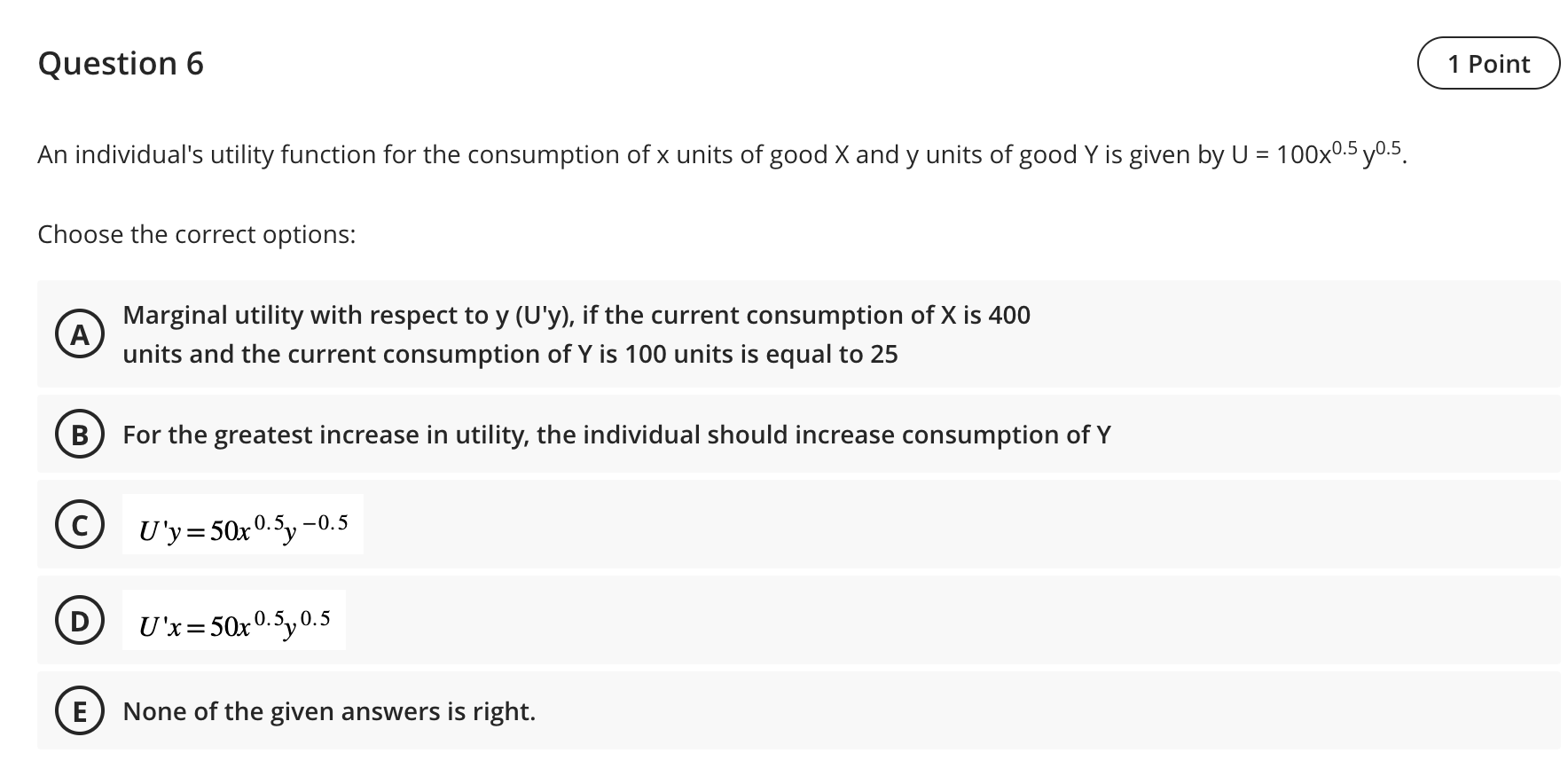 Solved An individual's utility function for the consumption | Chegg.com