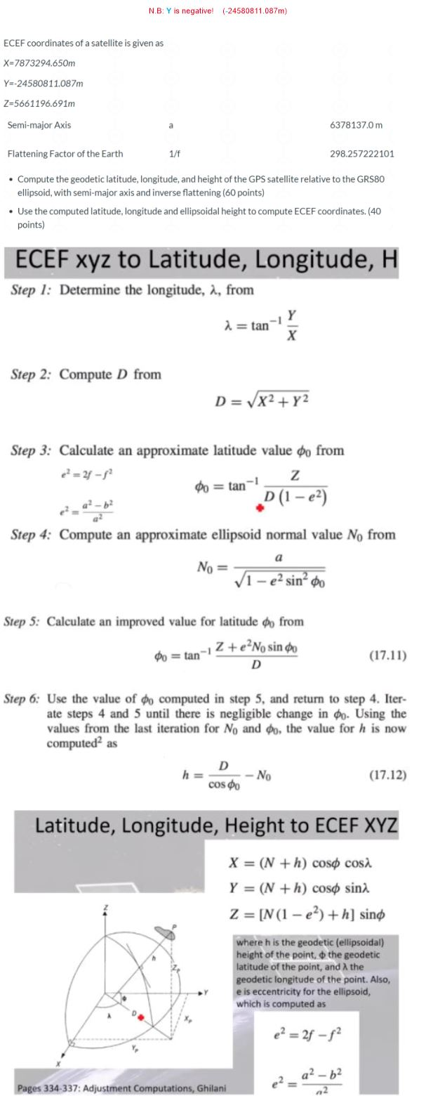 Solved NB: Y is negative! (-24580811.087m) ECEF coordinates | Chegg.com