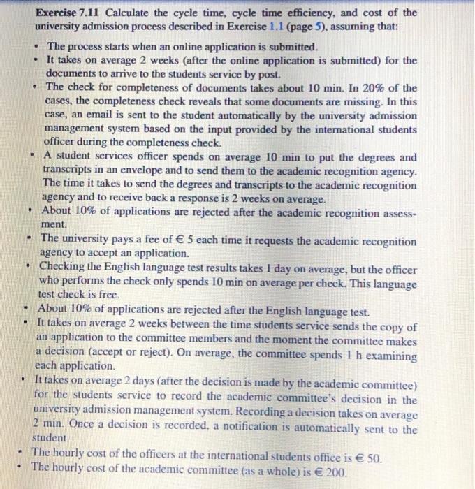 Solved . . . Exercise 7.11 Calculate the cycle time, cycle | Chegg.com