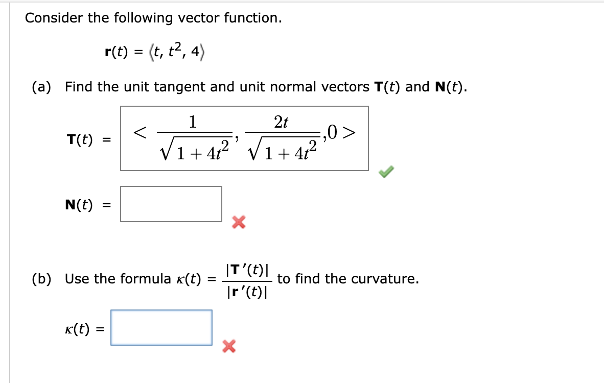 Solved Consider the following vector function. r(t)= t,t2,4 | Chegg.com