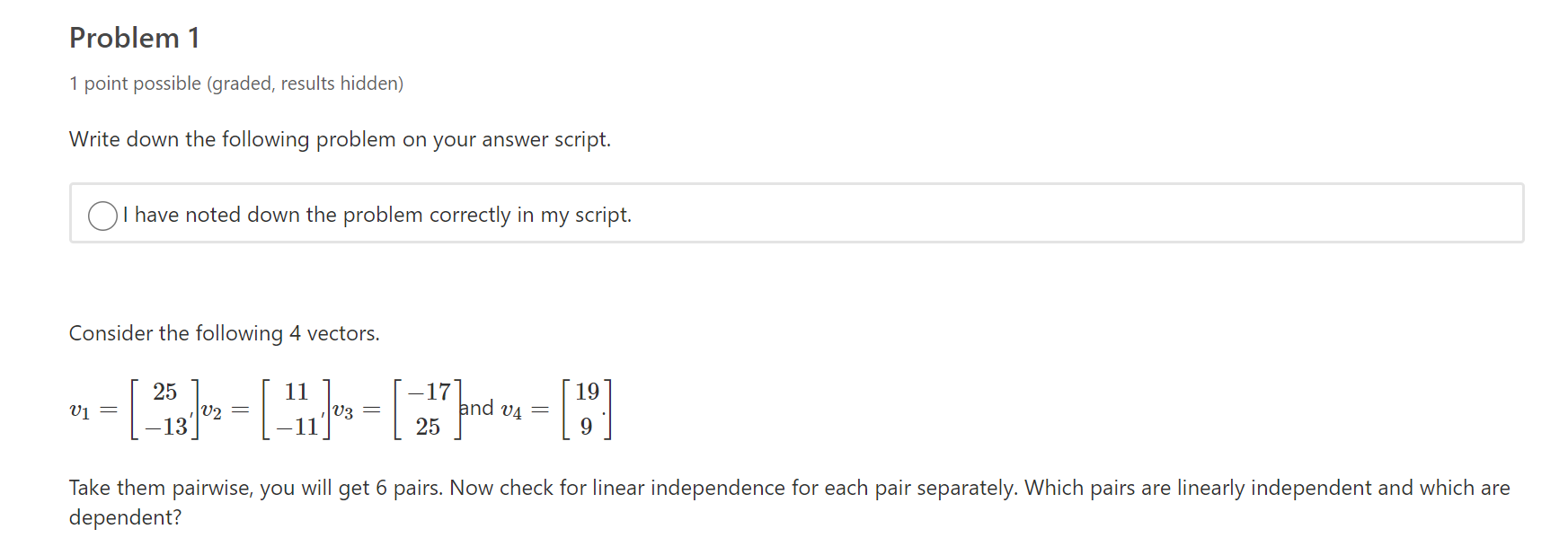 Solved Problem 1 1 point possible (graded, results hidden) | Chegg.com