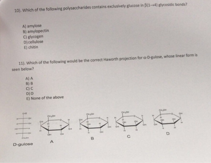 Solved 10). Which of the following polysaccharides contains | Chegg.com