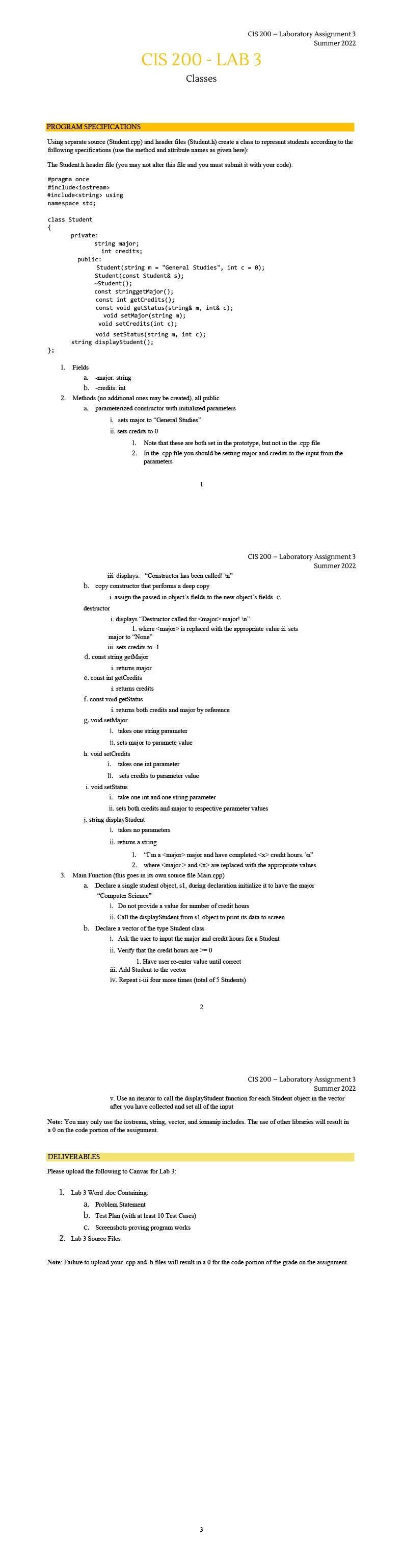 Solved CIS 200 Laboratory Assignment 3 Summer 2022 CIS 200 | Chegg.com