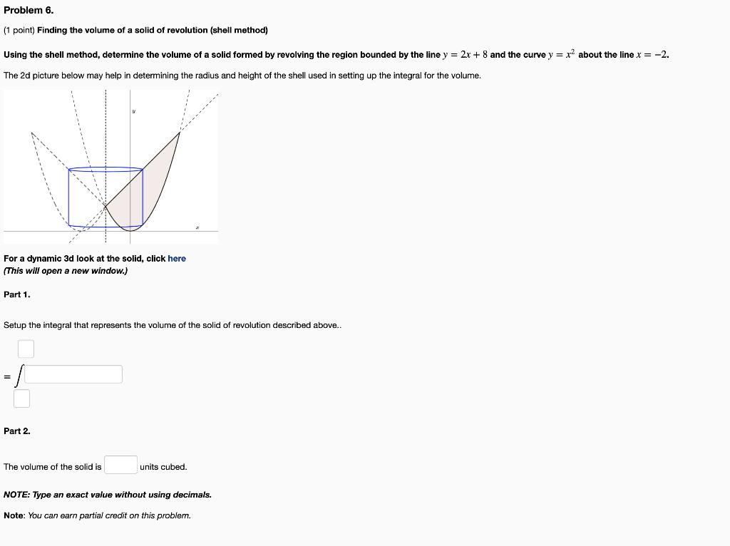 Solved Problem 6. (1 point) Finding the volume of a solid of | Chegg.com