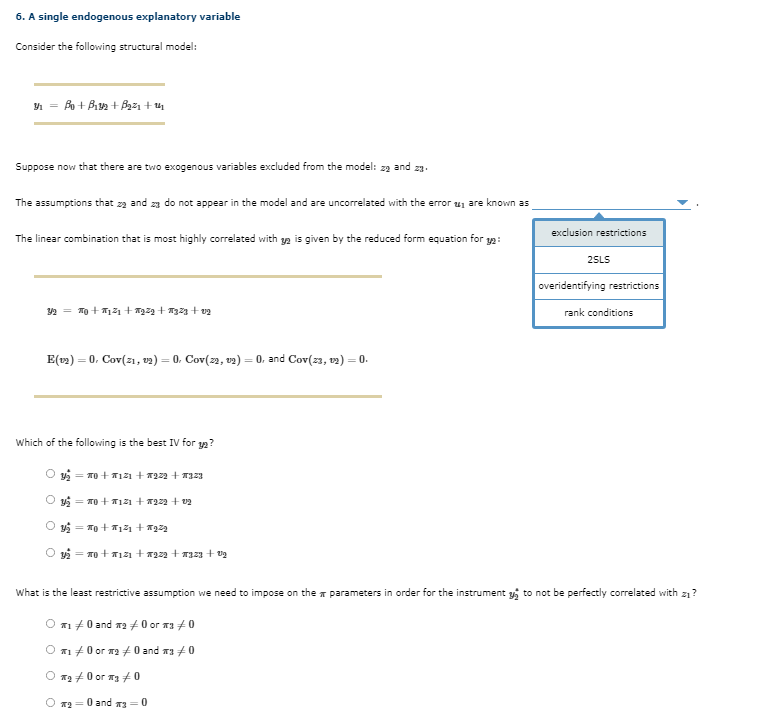 6. A single endogenous explanatory variable Consider | Chegg.com