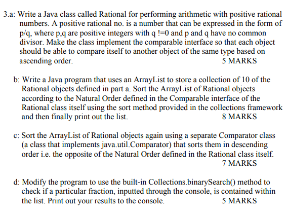 Solved 3.a: Write a Java class called Rational for | Chegg.com