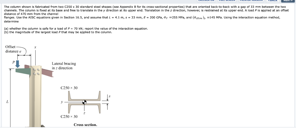Solved The column shown is fabricated from two C250 x 30 | Chegg.com
