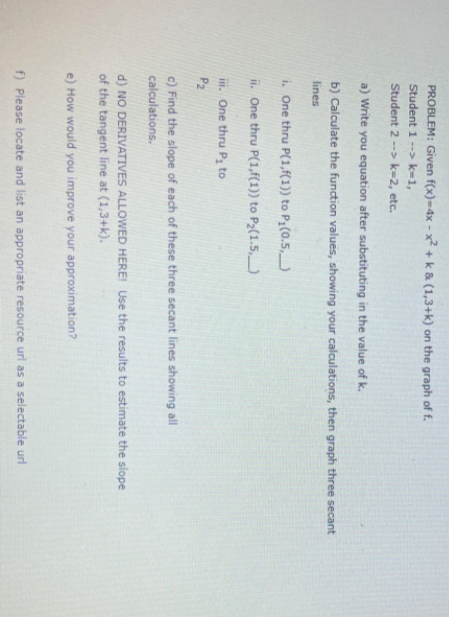 Solved PROBLEM: Given f(x)=4x−x2+k&(1,3+k) on the graph of | Chegg.com