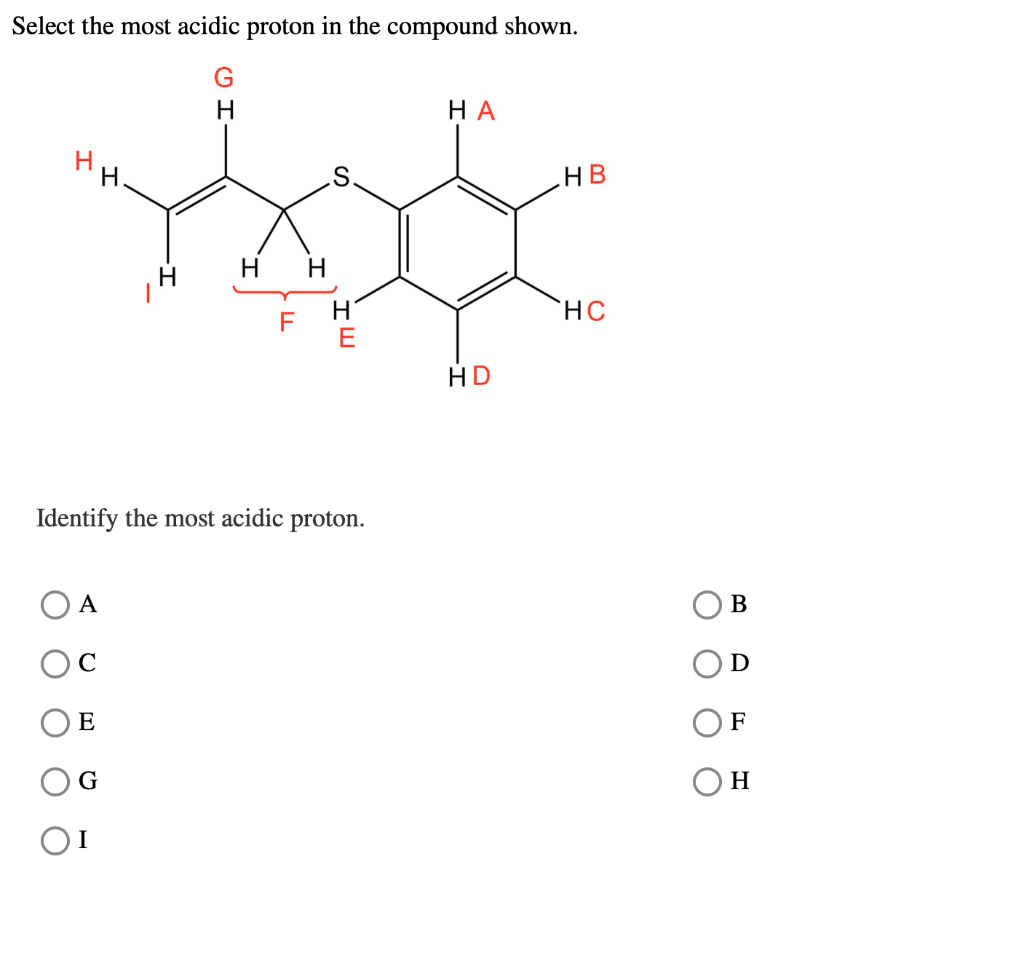 Solved Select the most acidic proton in the compound shown. | Chegg.com