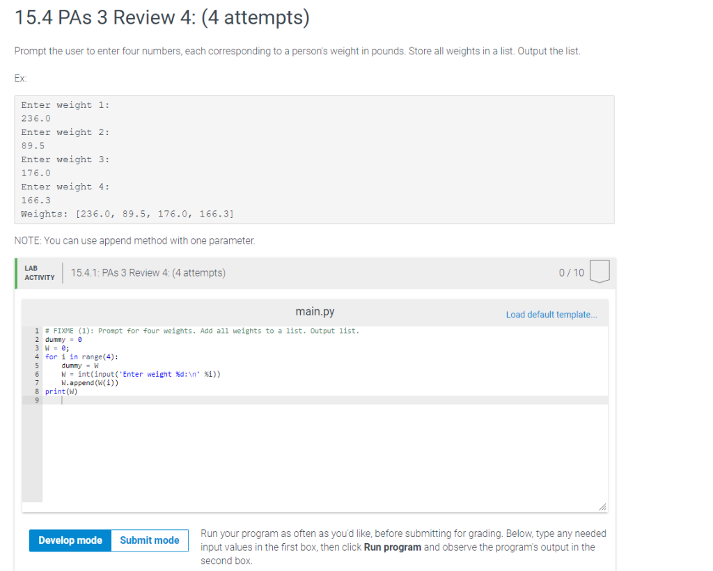 Solved 15.4 PAs 3 Review 4: (4 attempts) Prompt the user to | Chegg.com