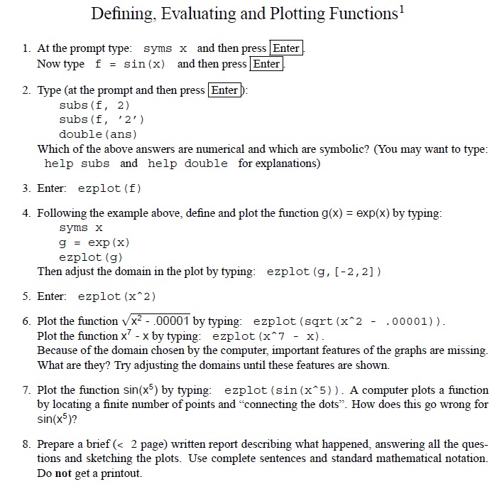 Solved Defining, Evaluating and Plotting Functions ?1At the | Chegg.com